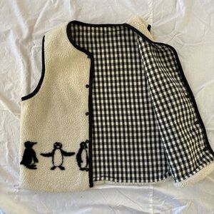 Jackets & Coats | Penguin Pattern Fleece Vest Cream And Black | Poshmark